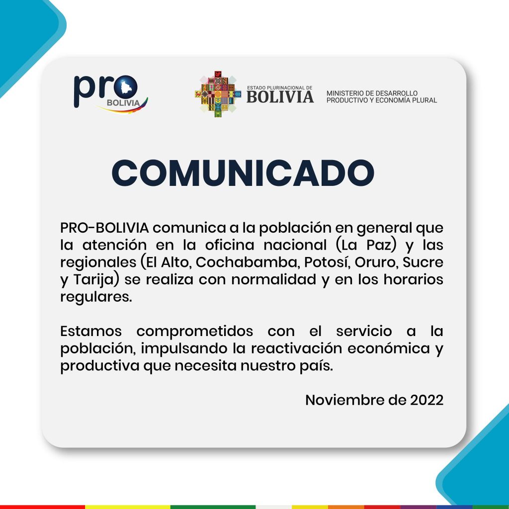 COMUNICADO | PROBOLIVIA – PRO-BOLIVIA